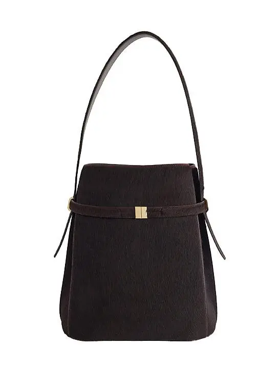 TOTEME Belted Pony Hair Leather Bucket Bag - Wine