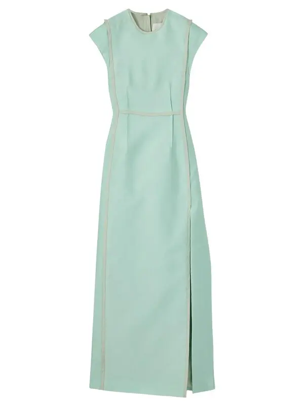 JIL SANDER Sleeveless Frayed Satin Maxi Dress - Green