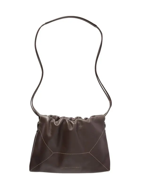 Brunello Cucinelli Embellished Leather Shoulder Bag - Brown