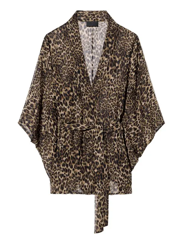 NILI LOTAN Kima Silk Kimono - Vintage Leopard Print