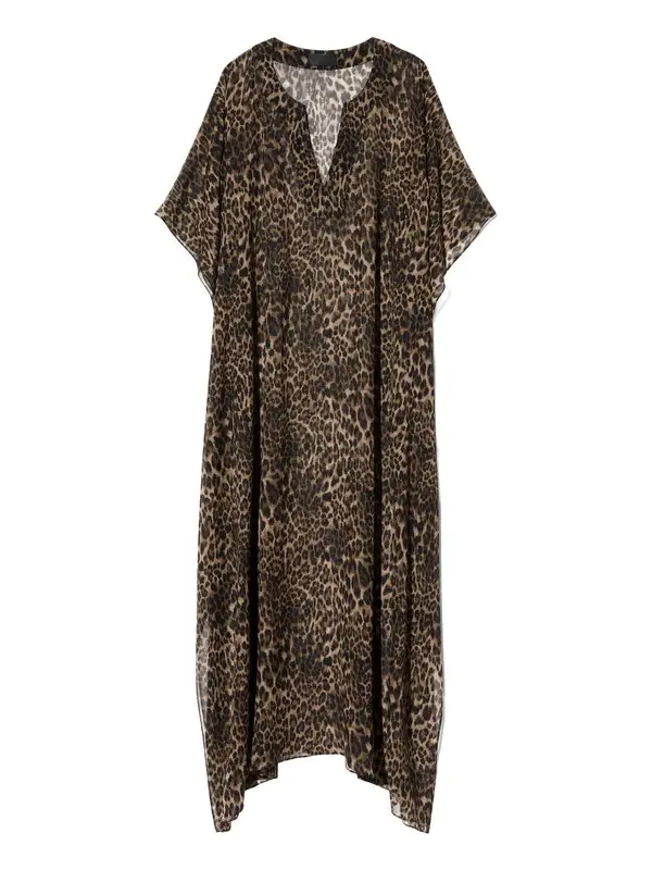 NILI LOTAN Erica Silk Caftan - Vintage Leopard Print