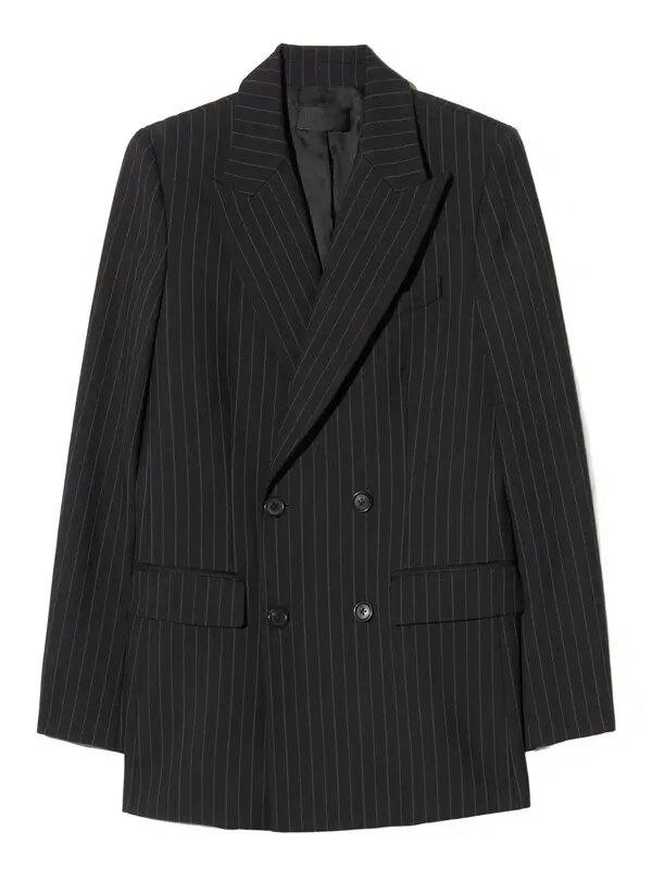 NILI LOTAN Weston Double-breasted Blazer - Black Pinstripe