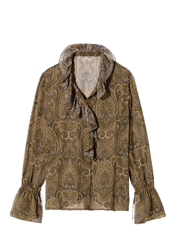 NILI LOTAN Cecily Silk Shirt - Khaki Paisley