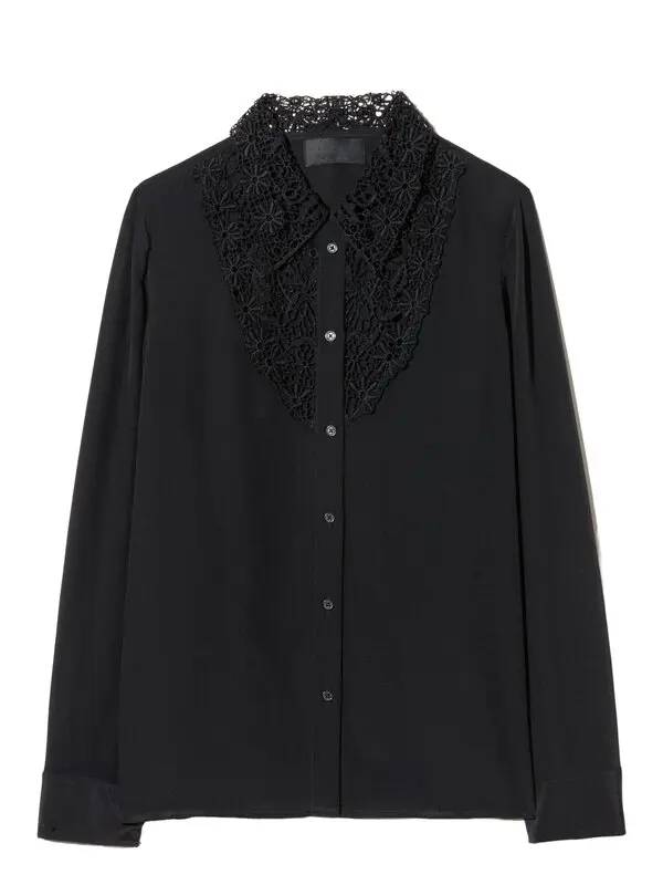 NILI LOTAN Zola Lace Silk Shirt - Black