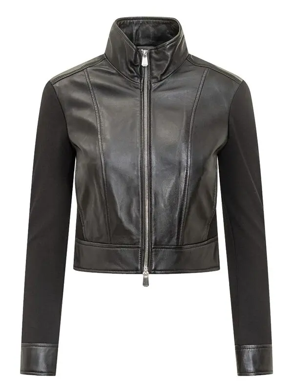 Pinko Biker Jacket With Leather Inserts - Black