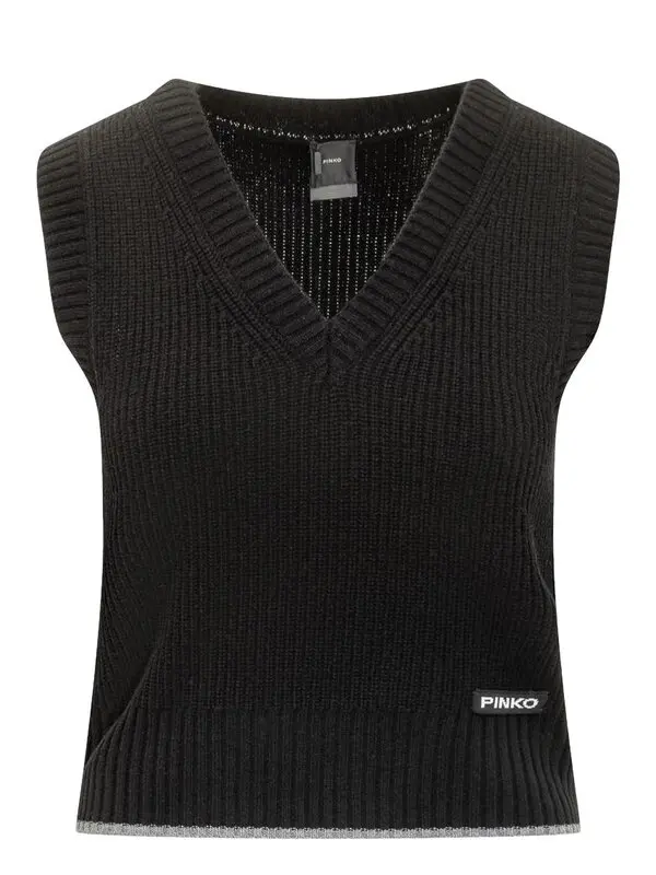 Pinko V-neck Knitted Vest - Black