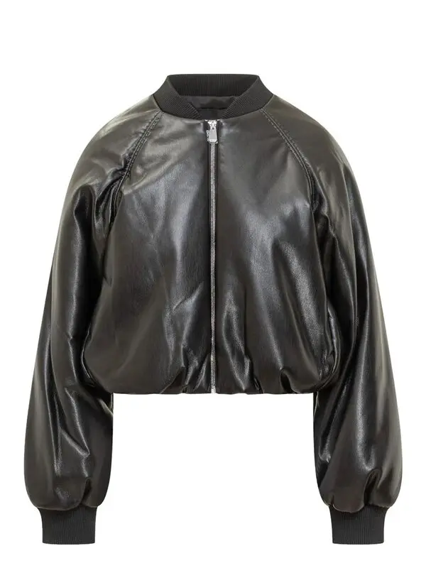 Pinko Brodo Faux Leather Bomber Jacket - Black