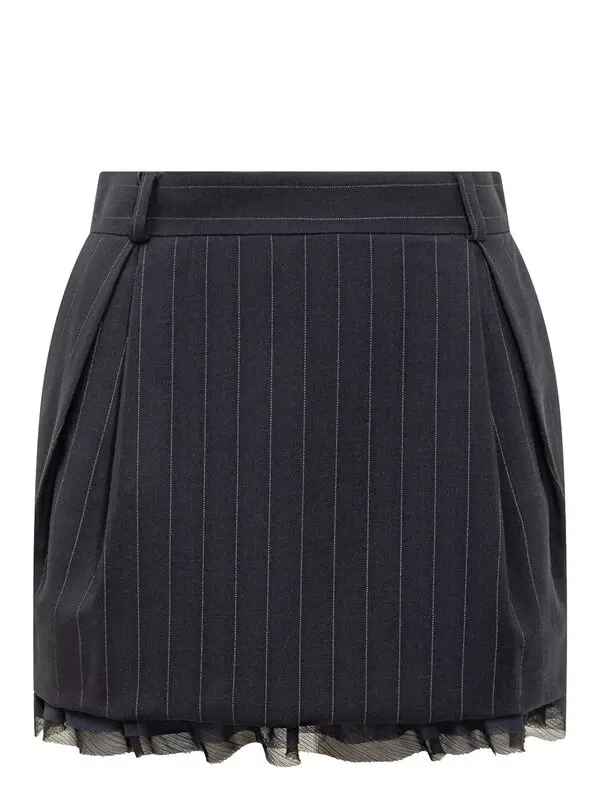 Pinko Pinstripe Miniskirt With Tulle Hemline - Blue