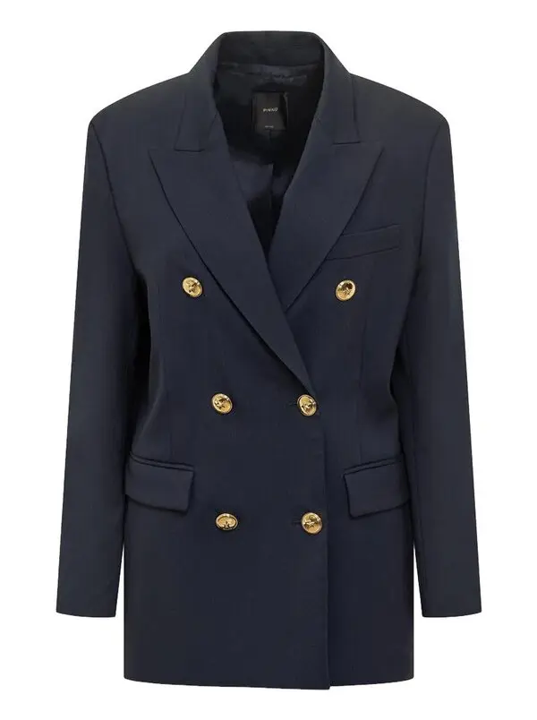 Pinko Double-breasted Blazer With Gold Buttons - Blue