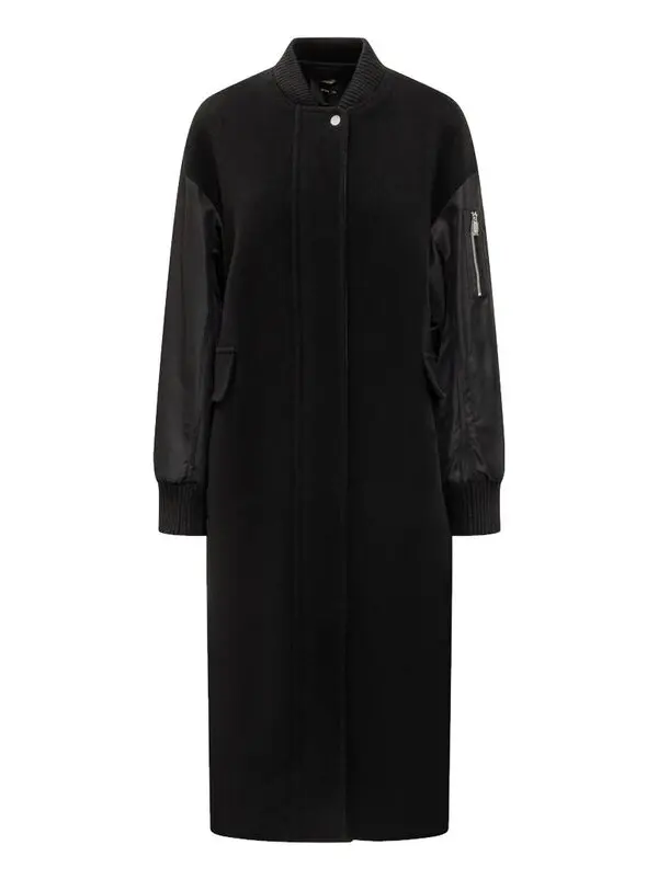 Pinko Long Bomber Coat In Wool And Nylon - Black