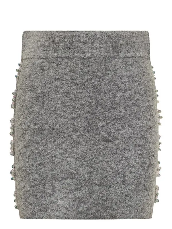 Pinko Wool Mini Skirt With Rhinestones - Grey