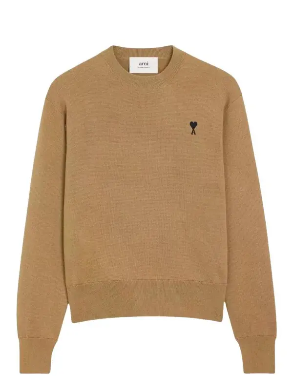 Ami Logo Crew Neck Knitwear - Brown