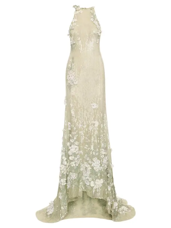 Oscar De La Renta Foxglove Sequin Gown - Green