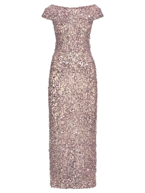 Oscar De La Renta Mosaic Crystal Embroidered Gown - Pink