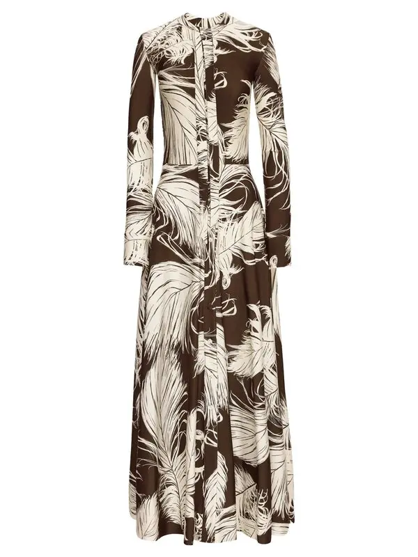 Oscar De La Renta Feather Printed Jersey Dress - Beige
