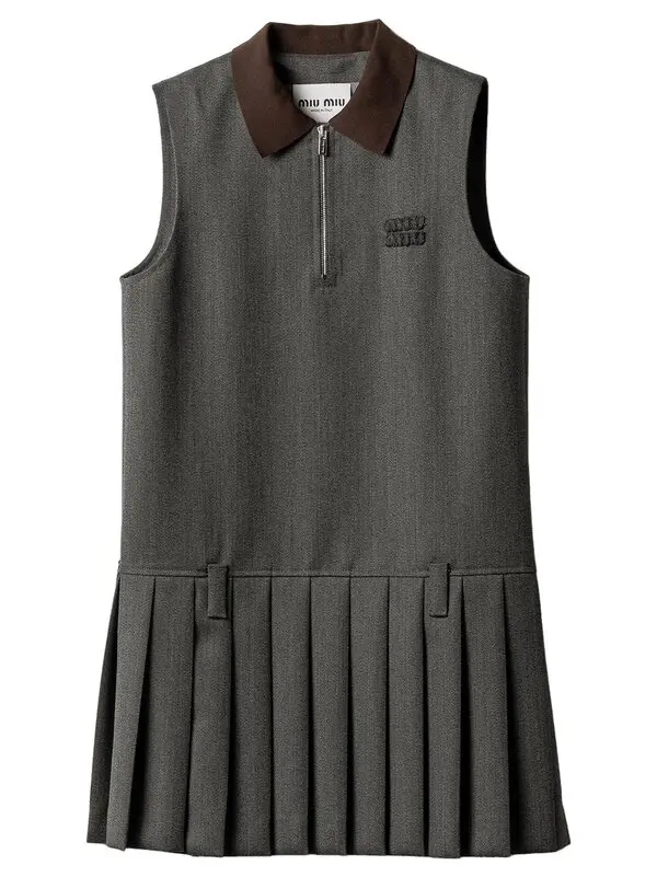 Miu Miu Pleated Cover Fabric Dress - Slate Gray