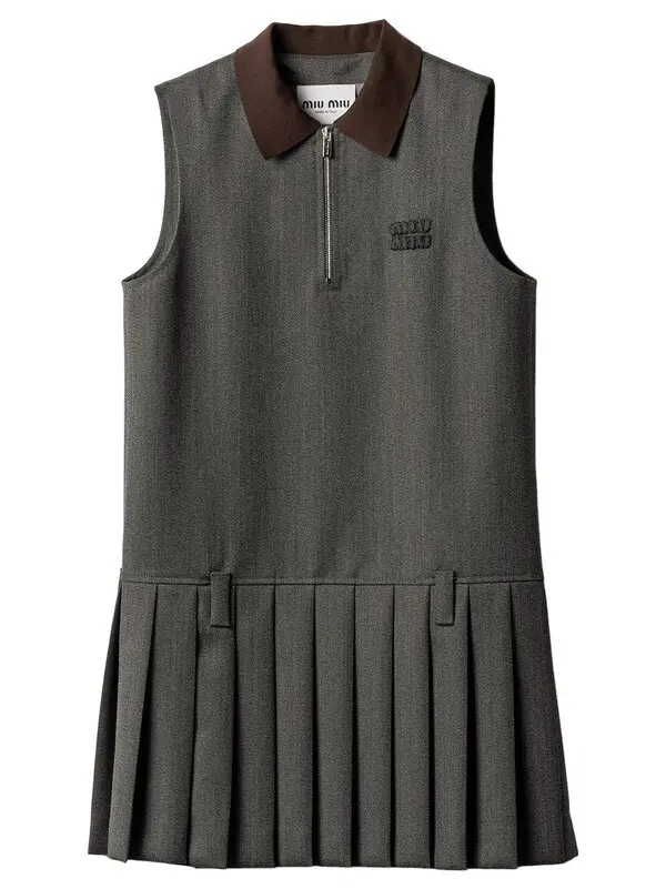Miu Miu Pleated Cover Fabric Dress - Slate Gray