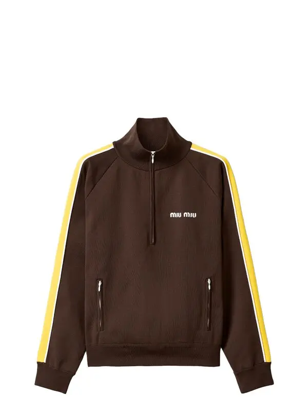 Miu Miu Technical Yarn Zipper Sweatshirt - Dark Brown/corn