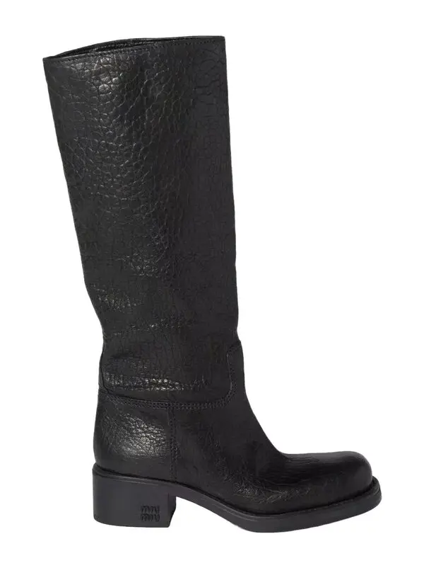 Miu Miu Logo-embossed Leather Boots - Black