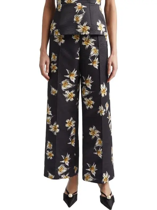 EMILIA WICKSTEAD Daffy Floral Faille Wide-leg Pants - Festive Lilies Black Yellow