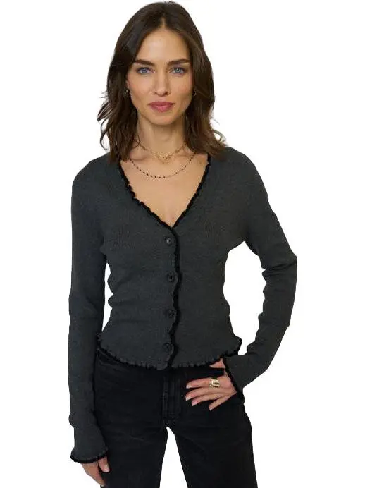 Central Park West Isla Fitted V-neck Cardigan - Heather Grey