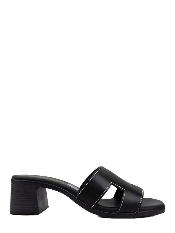 MENINA STEP Sorrento Leather Medium Heel Sandal - Black