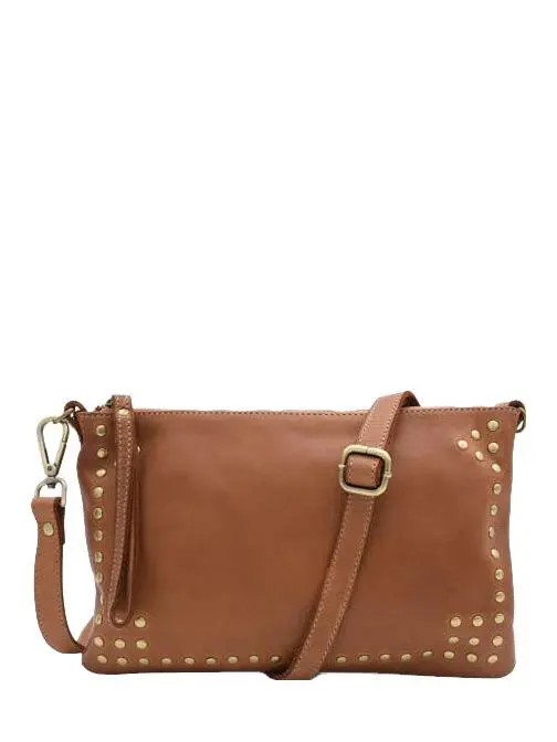 BOLSA NOVA Studded Leather Clutch - Cognac
