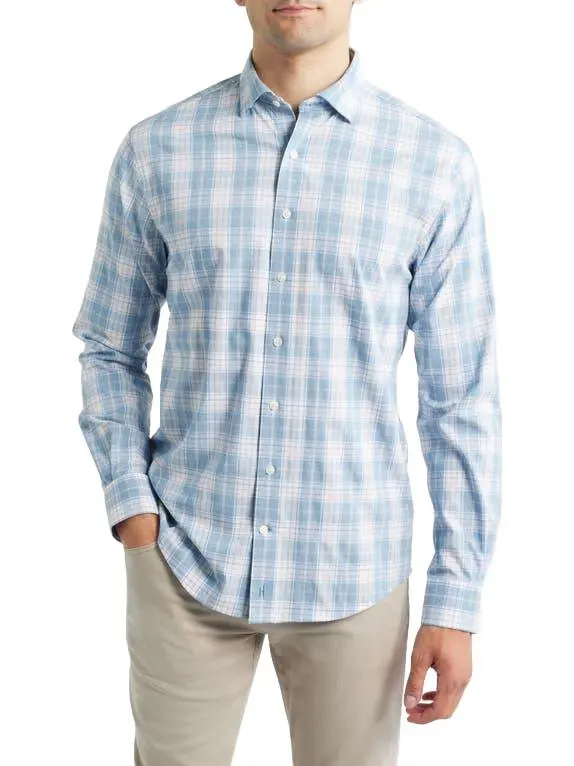 Johnnie-o Hendley Plaid Performance Oxford Button-up Shirt - Laguna Blue