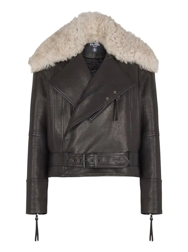 Balmain Fur-trim Collar Leather Jacket - Black