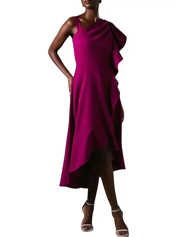 Coast One-shoulder Ruffle Midi Dress - Berry