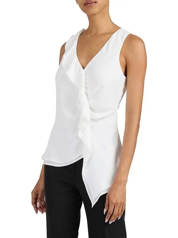 Santorelli Tyra Sleeveless Top With Asymmetric Ruffles - Alabaster