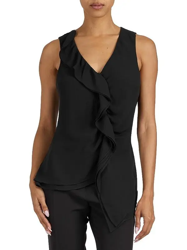 Santorelli Tyra Sleeveless Top With Asymmetric Ruffles - Black