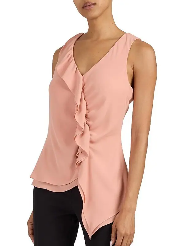Santorelli Tyra Sleeveless Top With Asymmetric Ruffles - Rosa