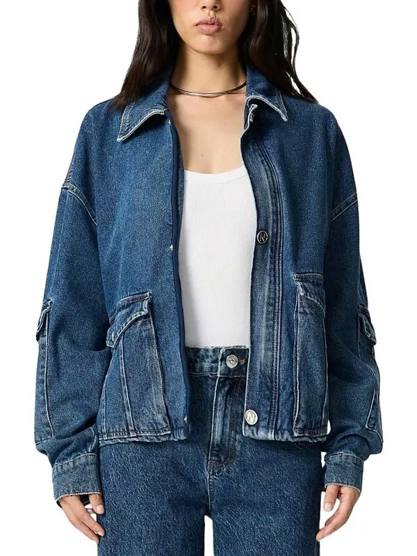 NOCTURNE Multi Pocket Denim Trucker Jacket - Medium Blue