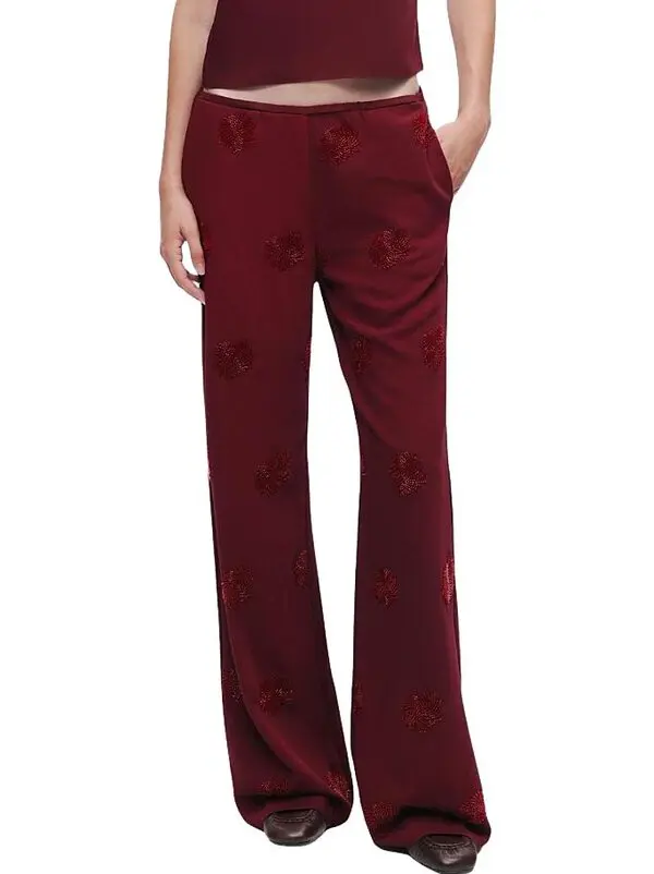 NOCTURNE Embellished Bootcut Pants - Burgundy