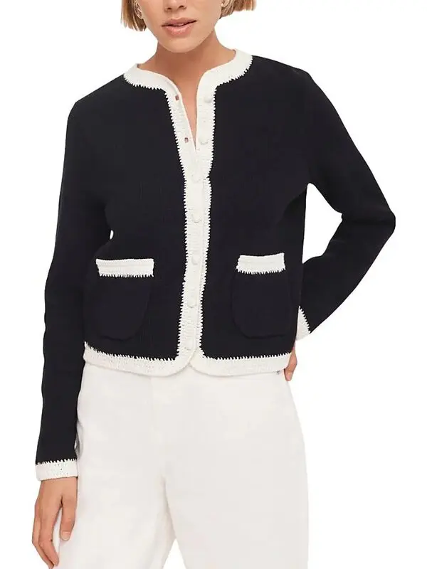 Mint Velvet Crochet Trimmed Cotton Blend Jacket - Navy