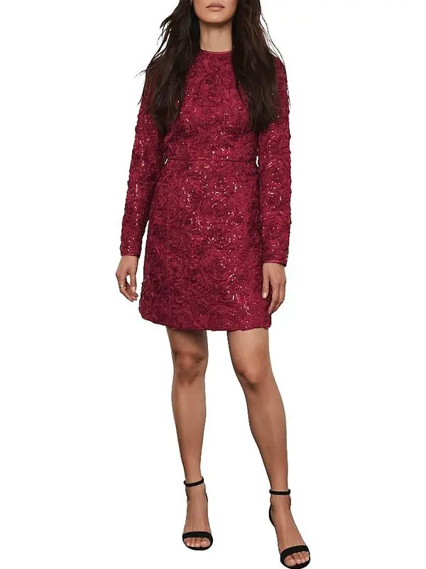 Mint Velvet Sequin Lace Mini Dress - Red
