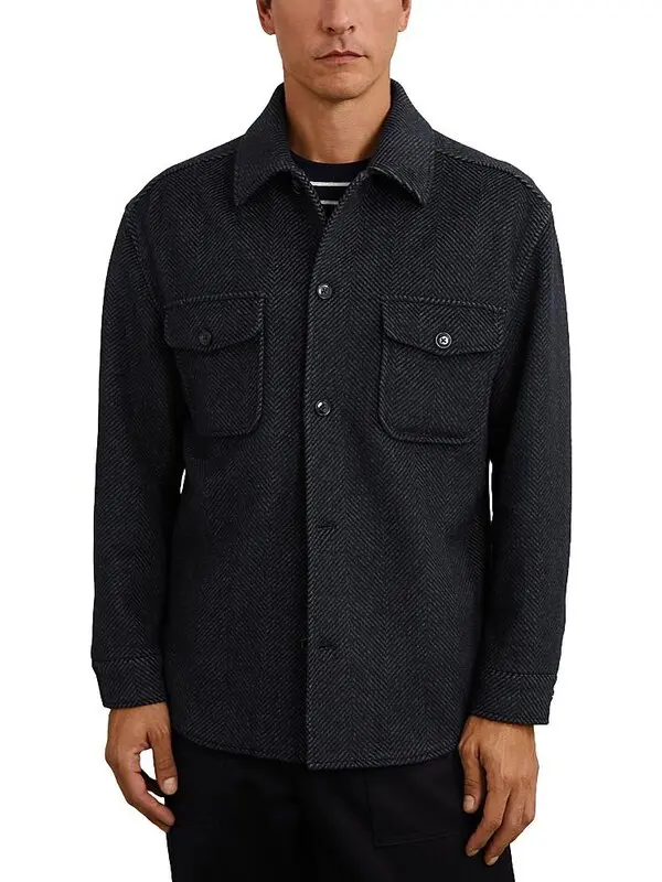 REISS Herringbone Twin Pocket Shirt Jacket - Navy
