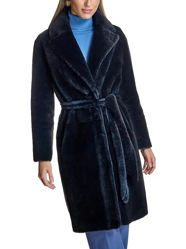 MAXIMILIAN Belted Shearling Coat - Navy/black