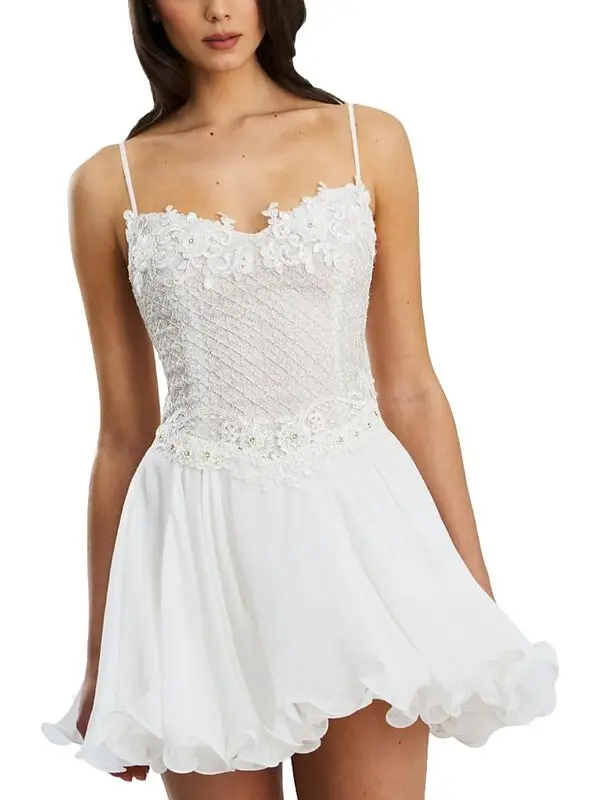 MISS CIRCLE Fabiola Lace Trimmed Mini Dress - White