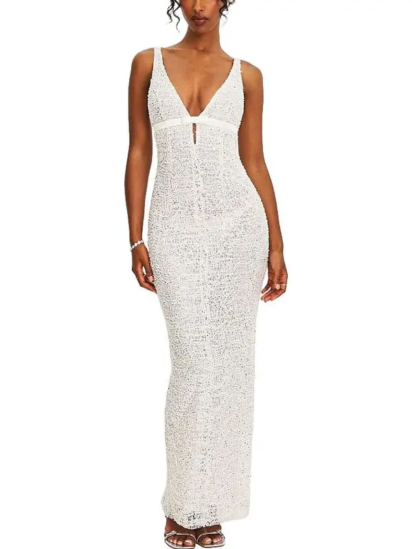 MISS CIRCLE Adelaide Beaded Sequin Gown - White