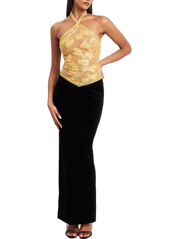 MISS CIRCLE Gazelle Embroidered Maxi Dress - Gold And Black