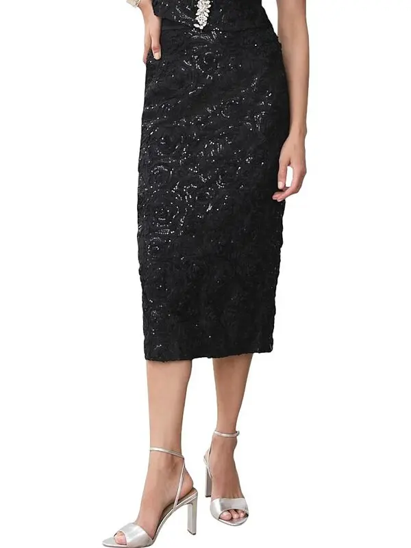 Mint Velvet Sequin Textured Midi Skirt - Black