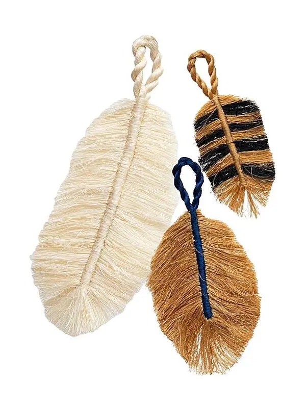 INDEGO AFRICA Feather Bag Charms, Set Of 3 - Natural