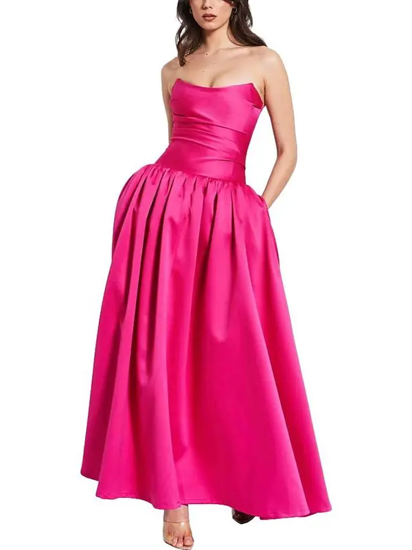 MISS CIRCLE Satin Strapless Corset Gown - Fuchsia