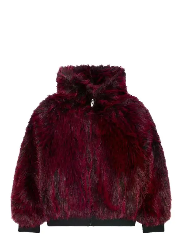 Gcds Fur Hood Jacket - Red