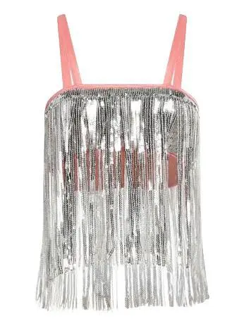 FORTE_FORTE Sequined Fringe Tulle Top - Silver