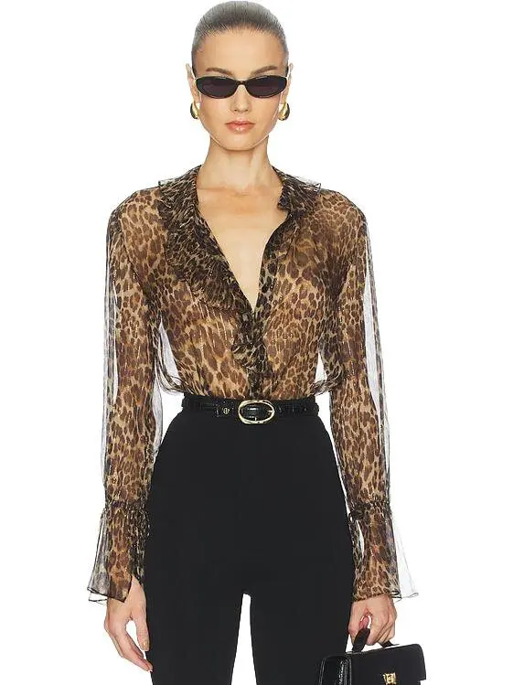 NILI LOTAN Cecily Shirt - Lurex Leopard