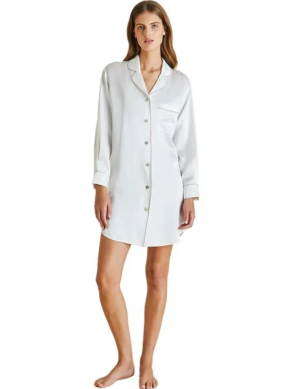 Olivia Von Halle Poppy Ivory Oyster Nightshirt - Ivory White