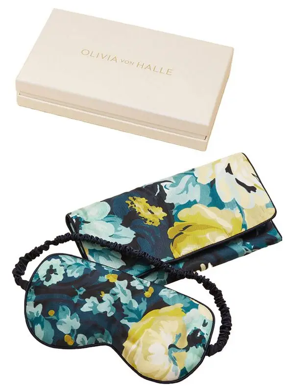 Olivia Von Halle Audrey Nocturne Floral Eye Mask - Blue